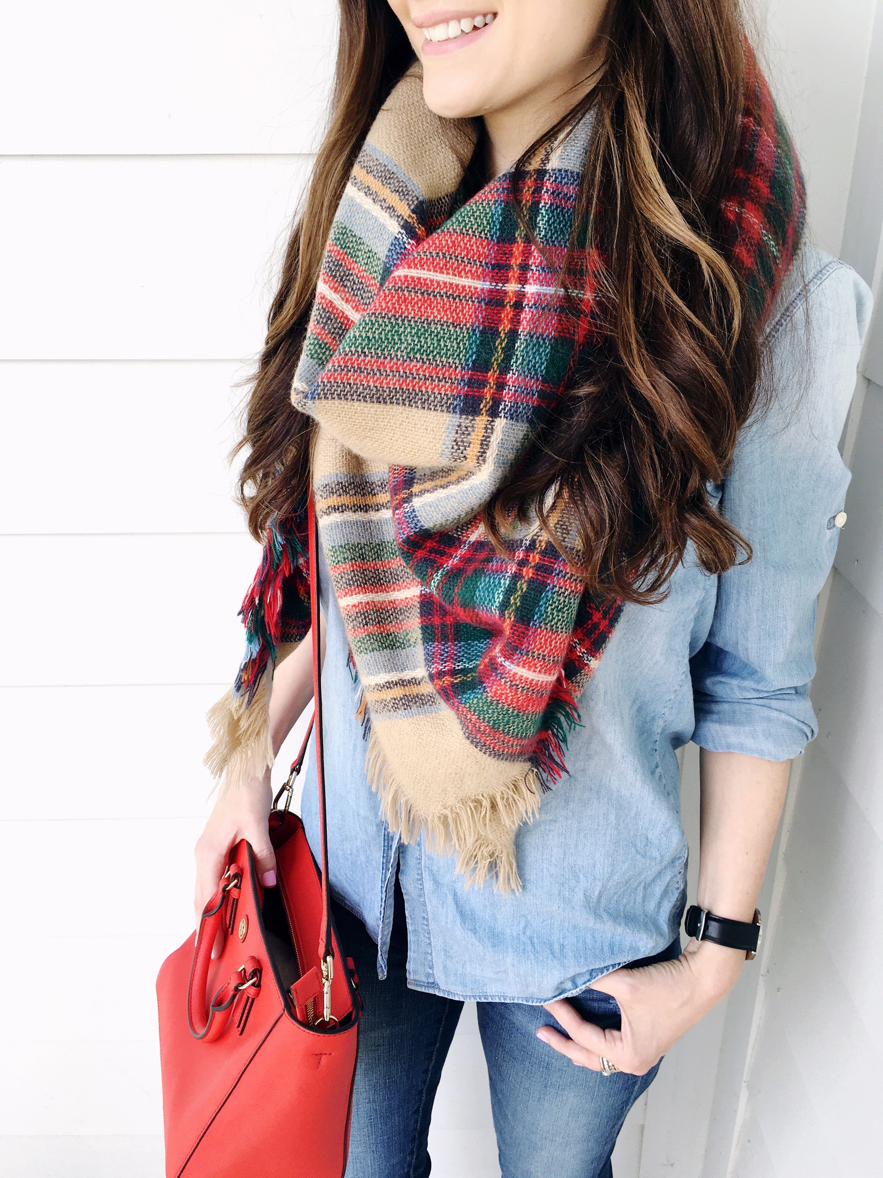 Plaid Blanket Scarf + A Canadian Tuxedo - Veronika's Blushing