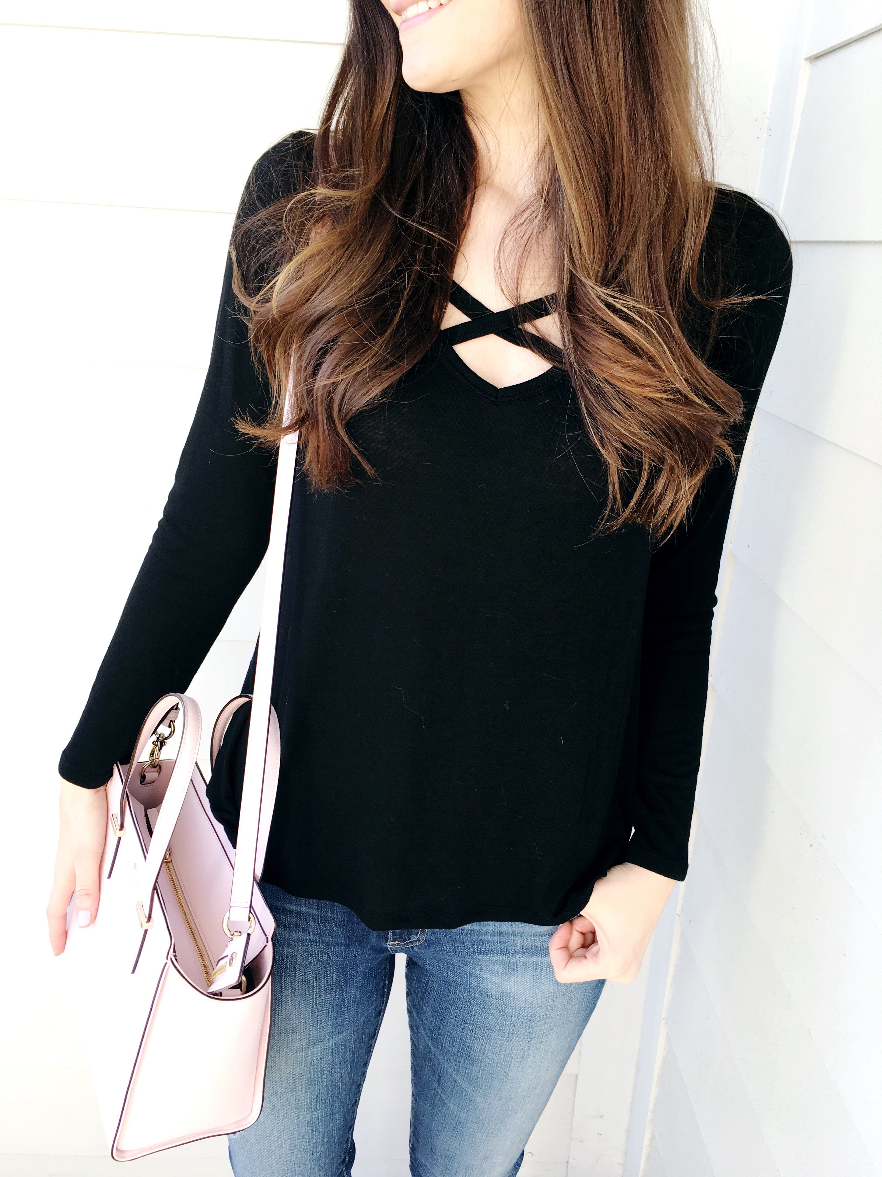 Cross Front Tee - Veronika's Blushing