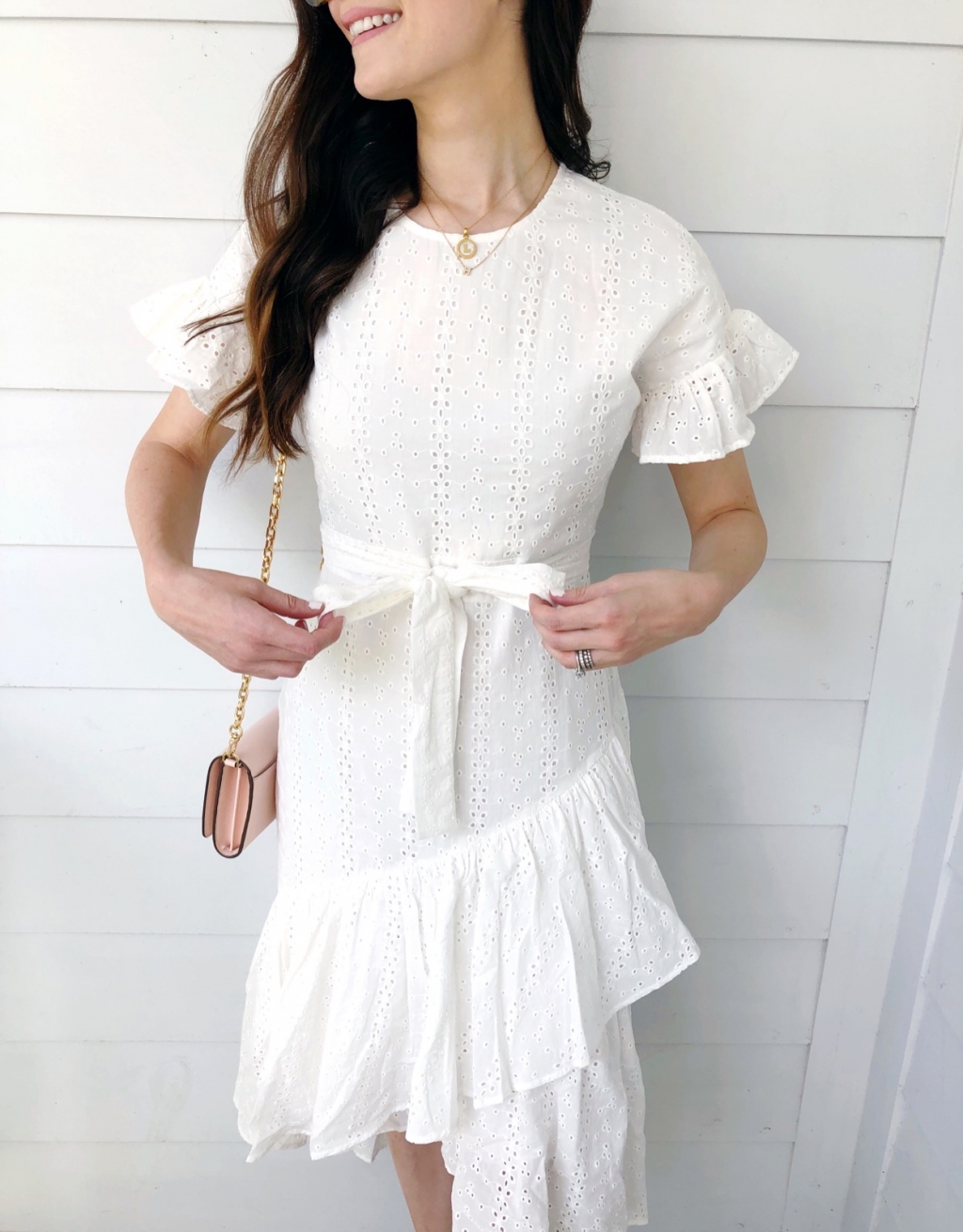 White Eyelet Ruffle Dress - Veronika's Blushing