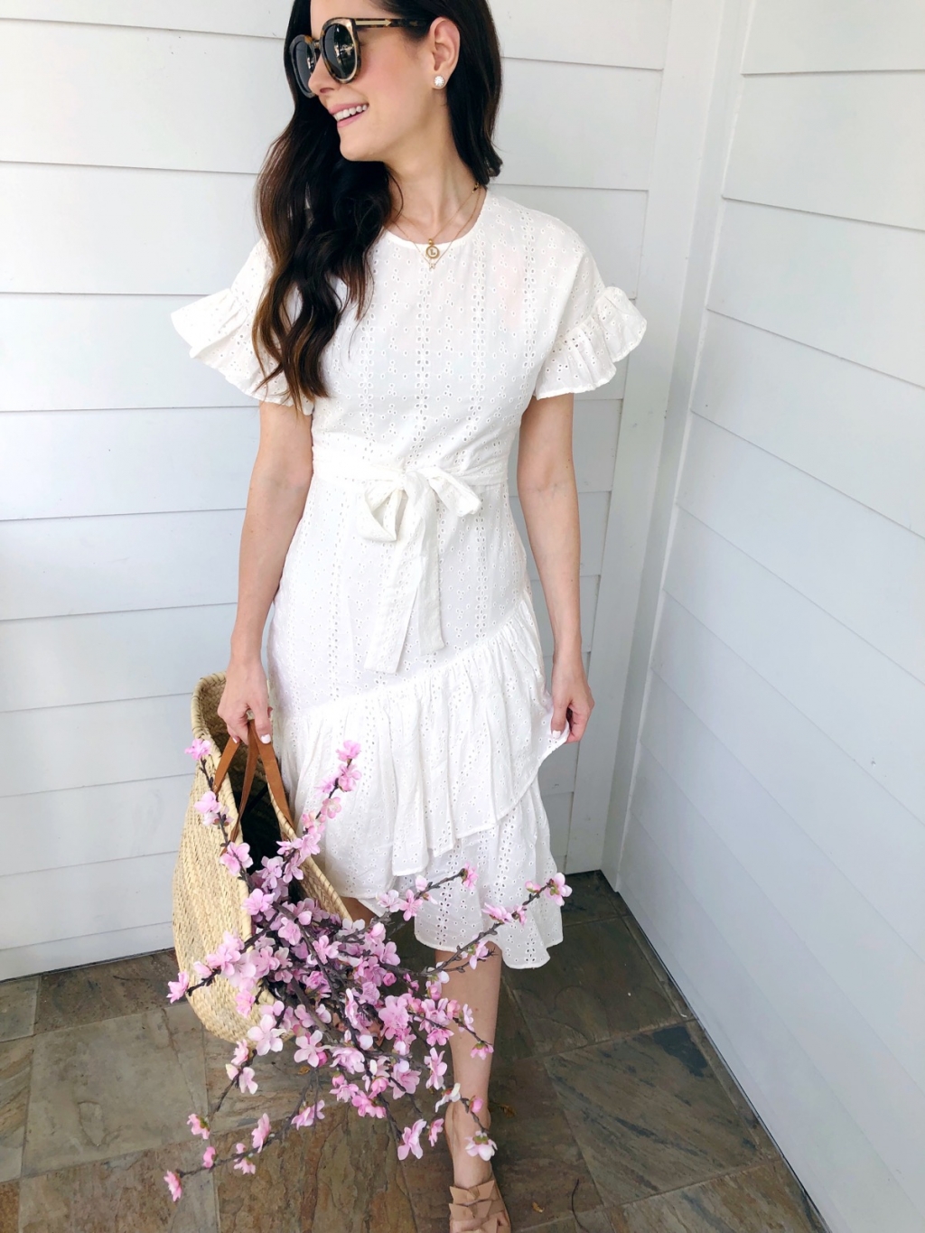 White Eyelet Ruffle Dress - Veronika's Blushing